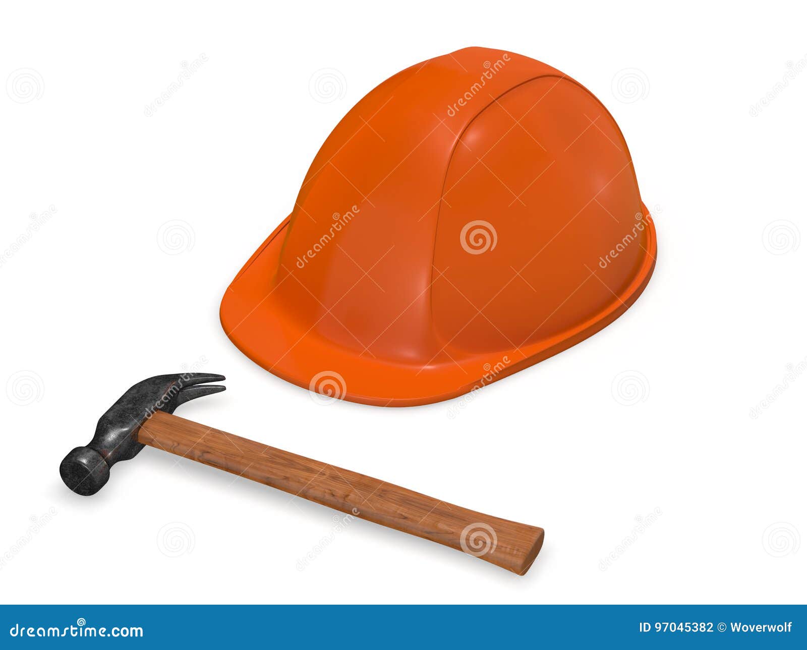 Hard Hat with Hammer 3d Rendering Stock Illustration - Illustration of ...