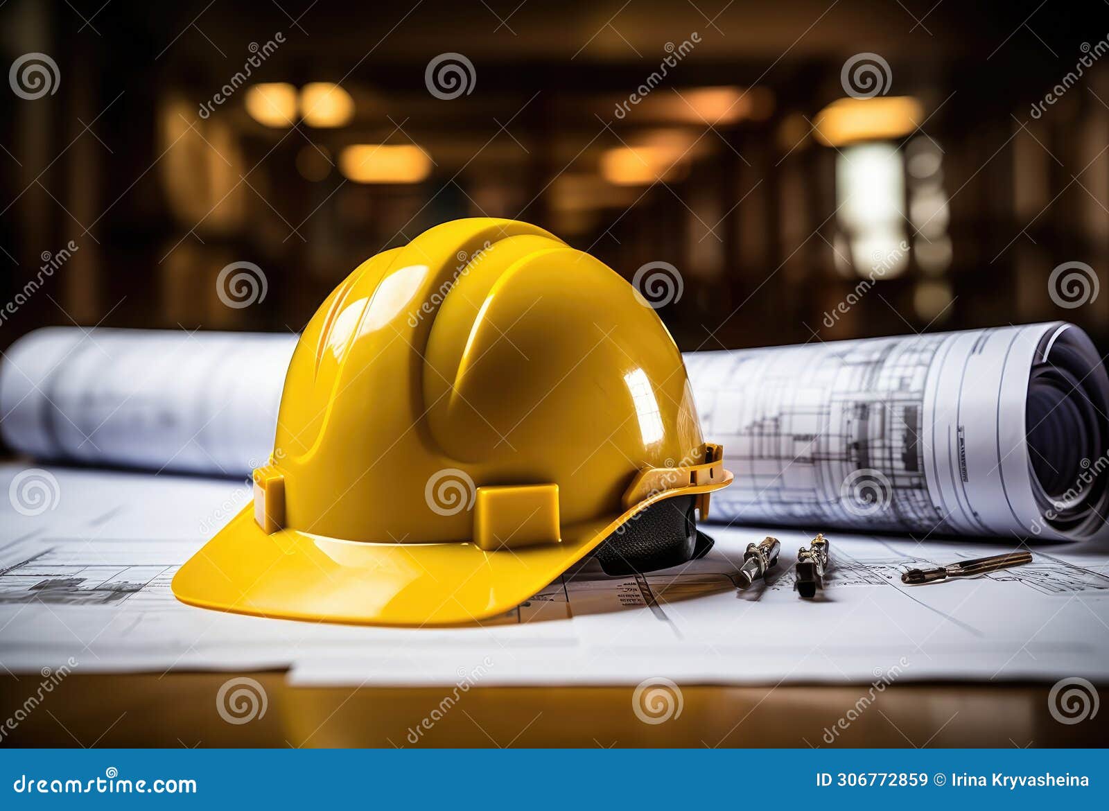 A Hard Hat is Resting on Some Blueprints Stock Image - Image of ...