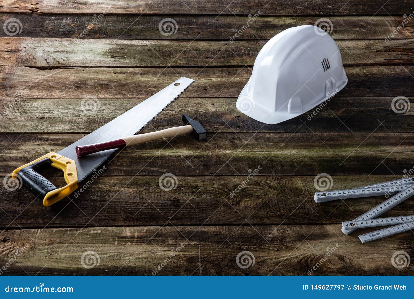 Hard Hat with Saw, Hammer, Ruler for Concept of Carpentry Stock Image ...