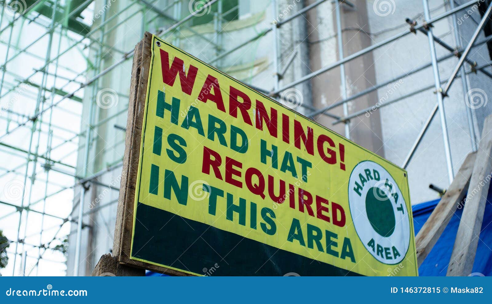 Hard Hat Warning Sign in Construction Area Stock Image - Image of ...