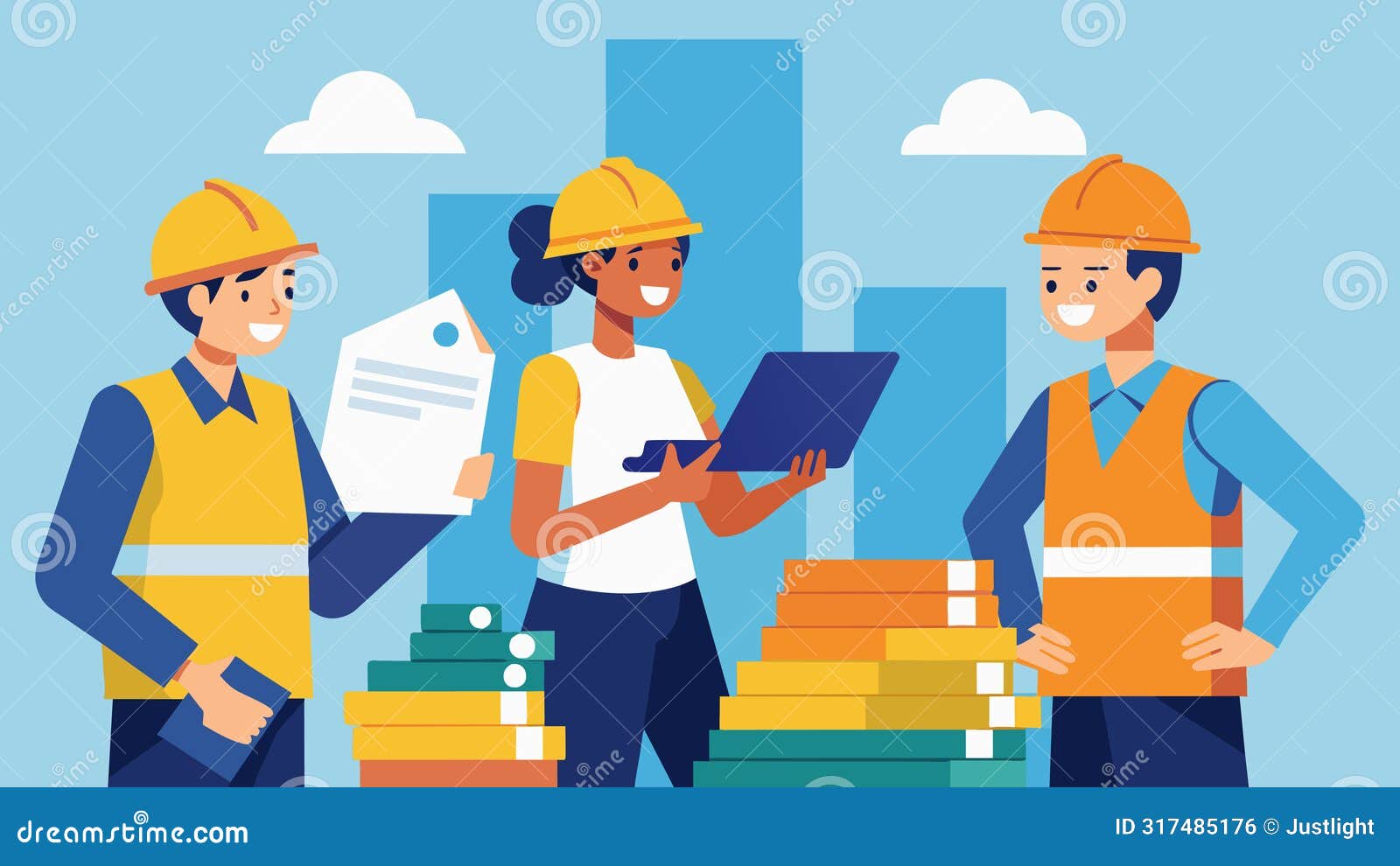 With Hard Hats on they Cautiously Navigate Around Piles of Building ...