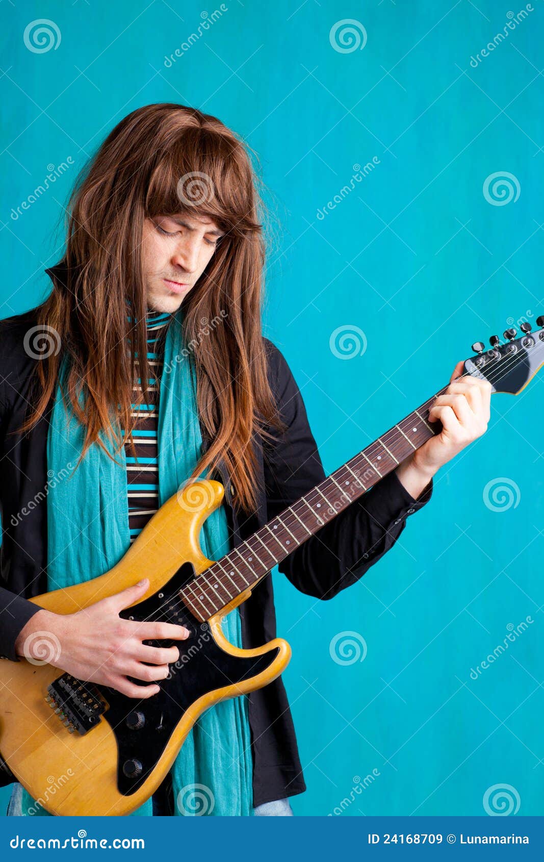Hard Rock Seventies Electric Guitar Player Man Stock Image - Image of ...