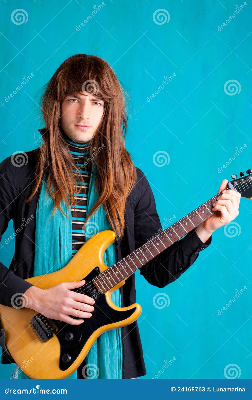 Hard Rock Seventies Electric Guitar Player Man Stock Image - Image of ...