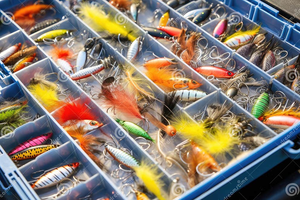 Hard Tackle Box Open Revealing Multi-colored Lures Stock Image - Image ...