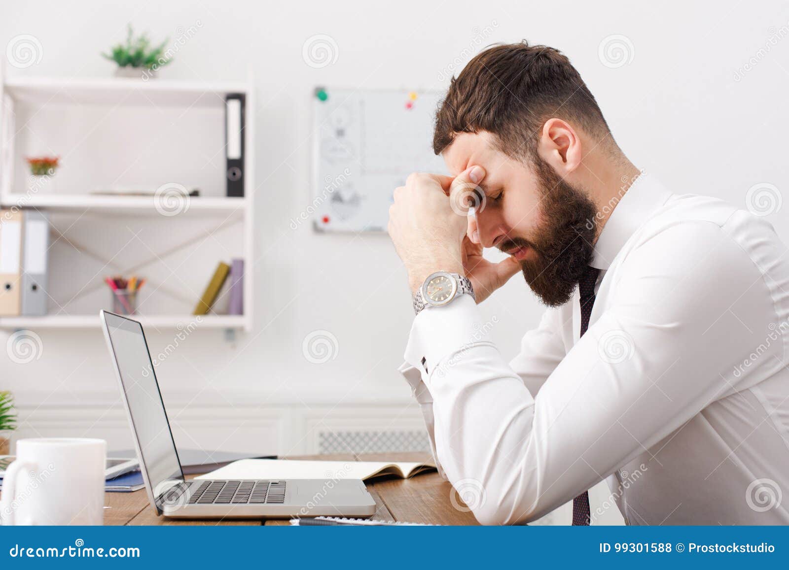 Young Exhausted Businessman Thinking about Solution in White Office ...