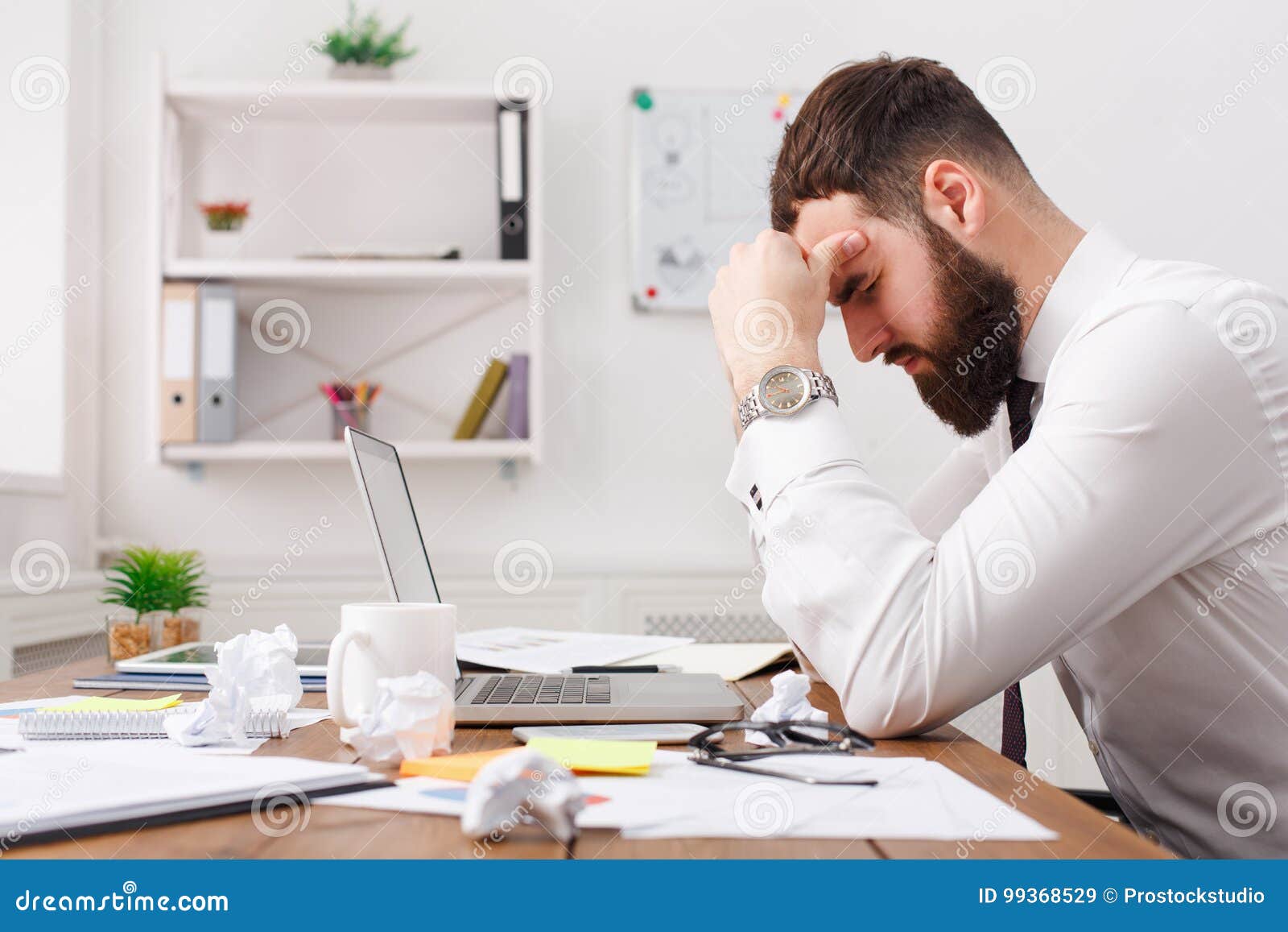 Young Exhausted Businessman Thinking about Solution in White Office ...