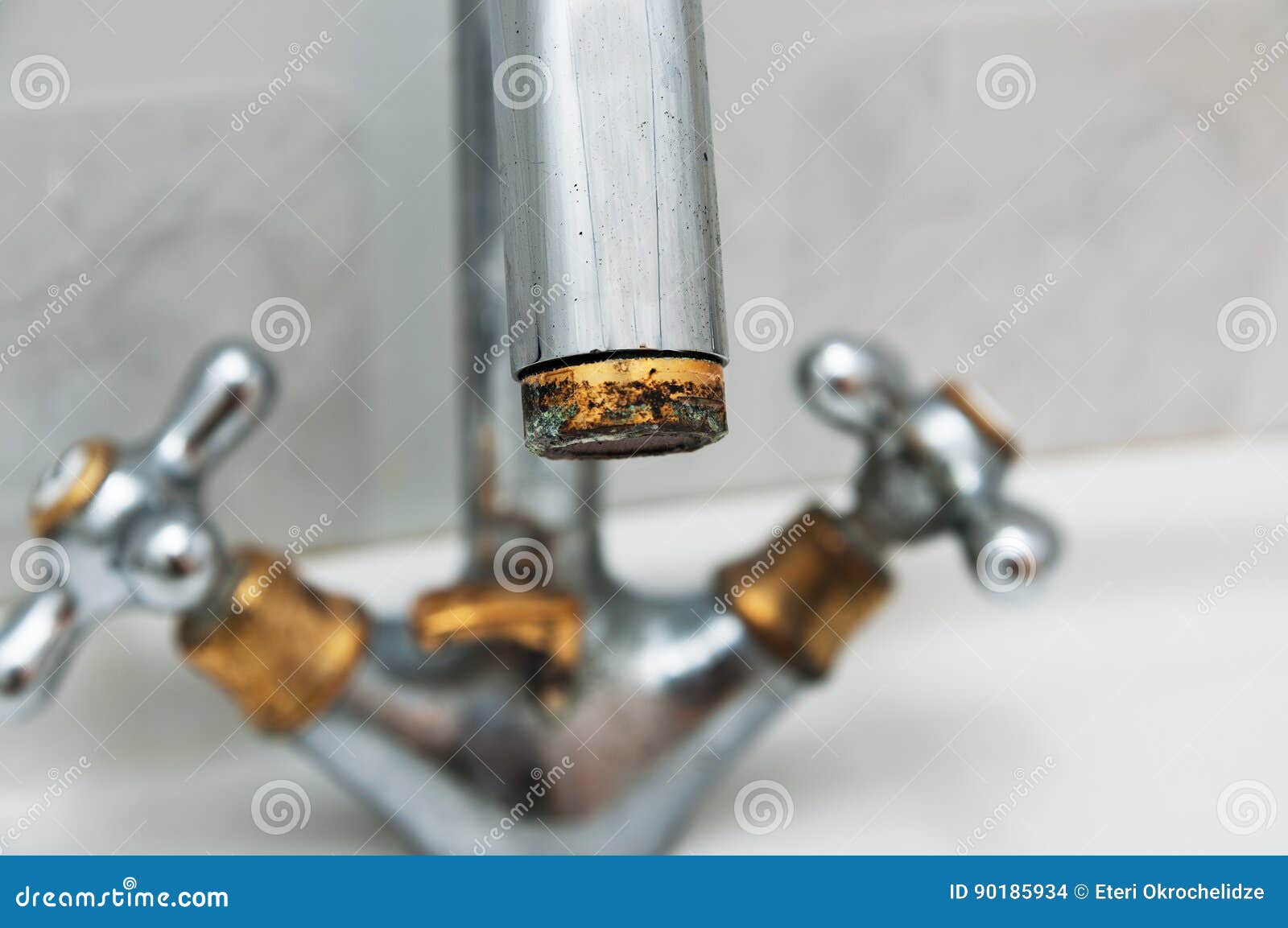Hard Water Deposit and Rust on Tap in the Bathroom Stock Photo - Image ...