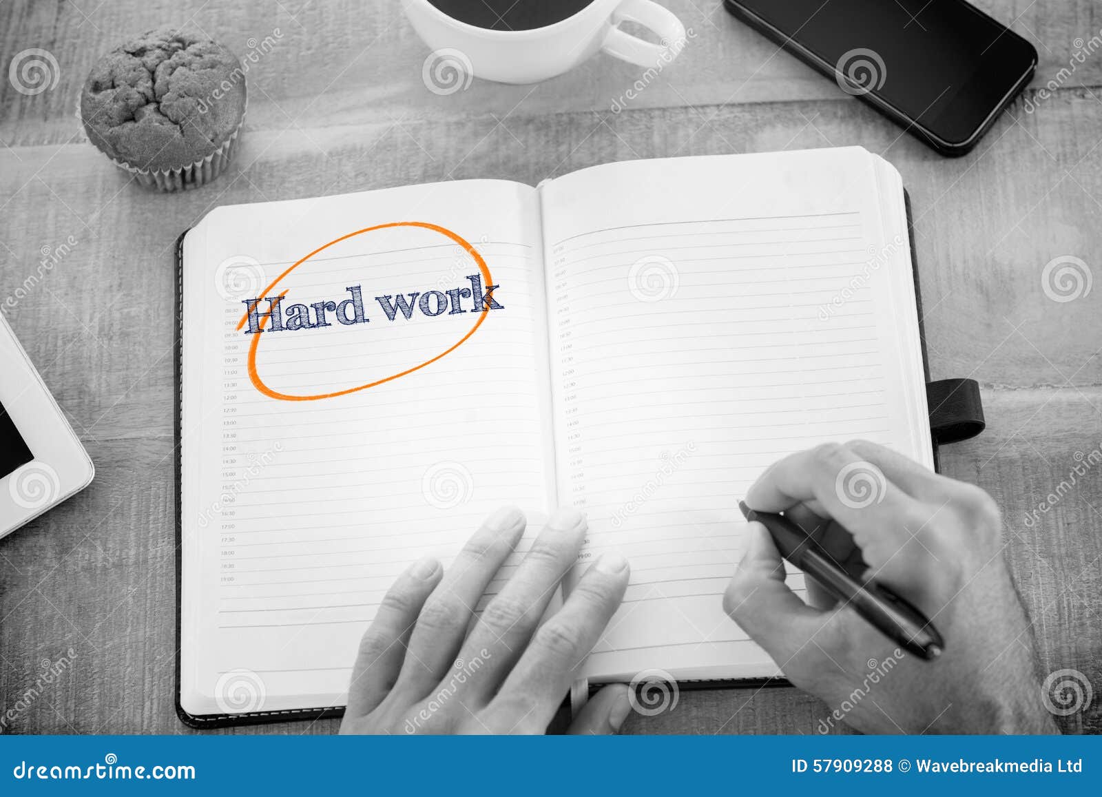 Hard Work Against Man Writing Notes on Diary Stock Photo - Image of ...