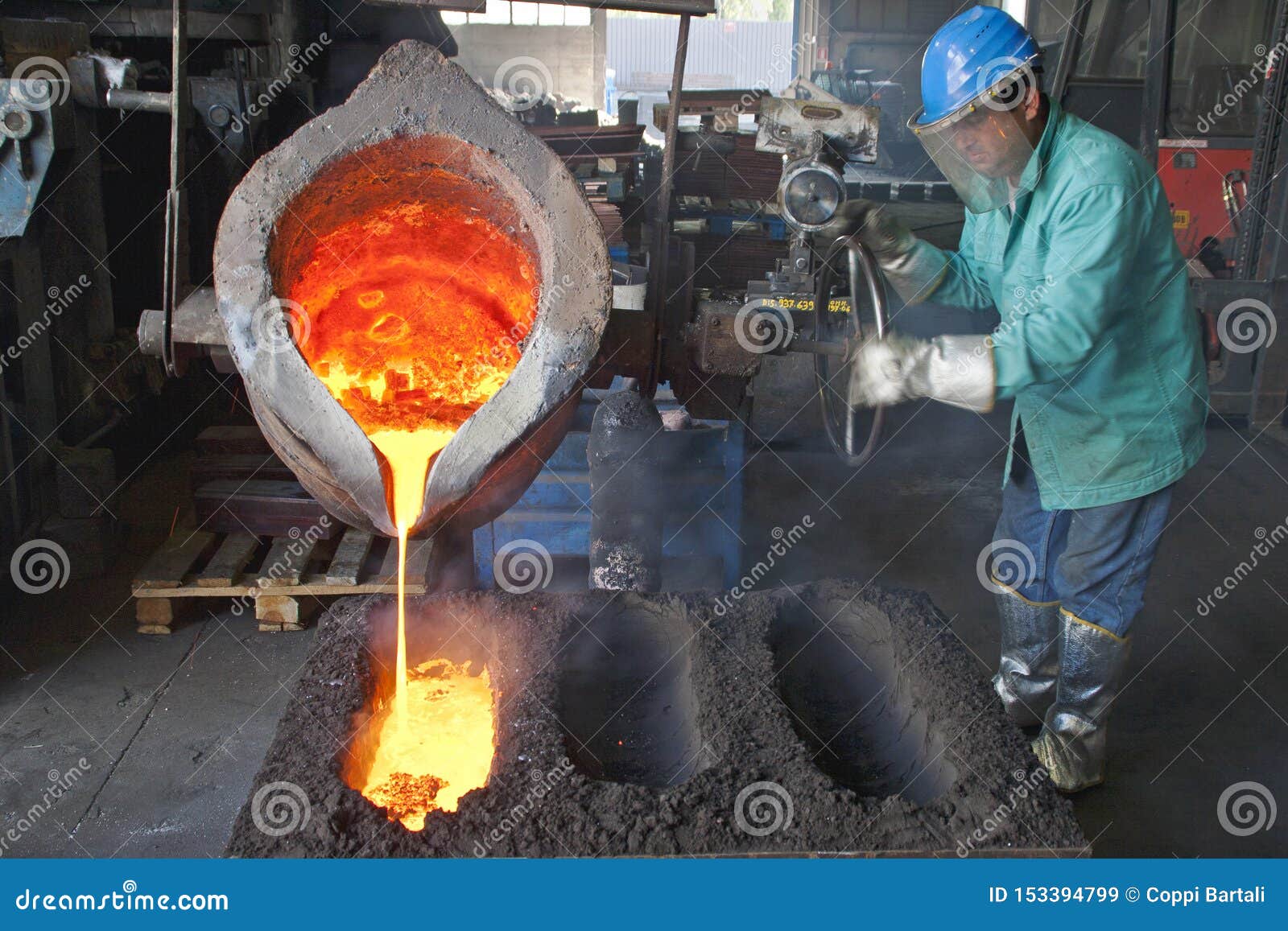 Pouring of liquid metal editorial stock image. Image of construction ...