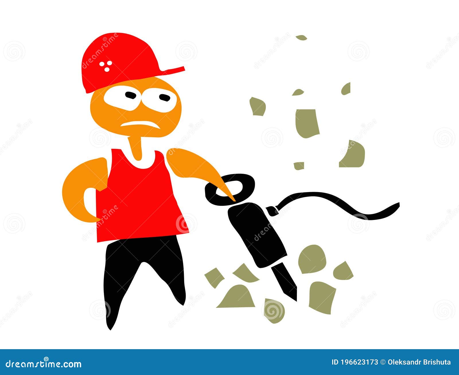 Hard Work. the Boy in the Red Helmet Works with a Jackhammer Stock ...