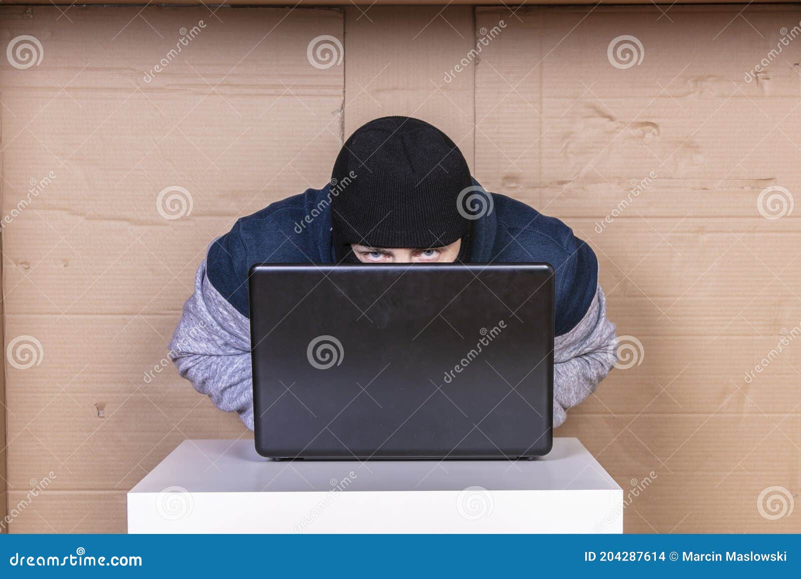 Hard Work of a Hacker on a Computer in His Secret Office, Close Up ...