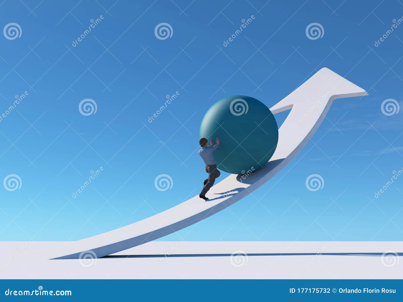Man Pushing a Sphere Up on an Arrow Stock Illustration - Illustration ...