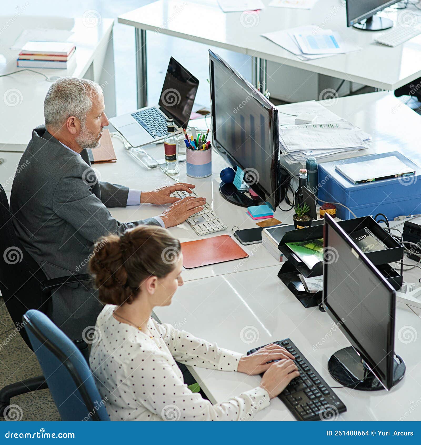 Hard at Work in the Office. Colleagues Working on Their Computers while ...