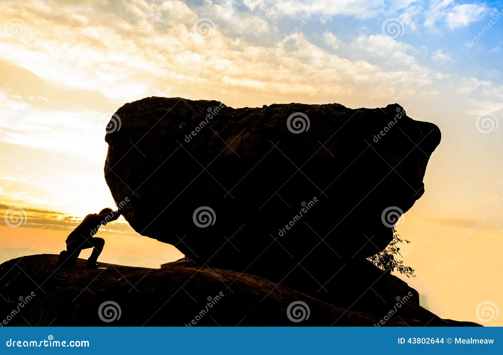 Hard Work.the Person Rolls the Rock on Mountain Stock Photo - Image of ...