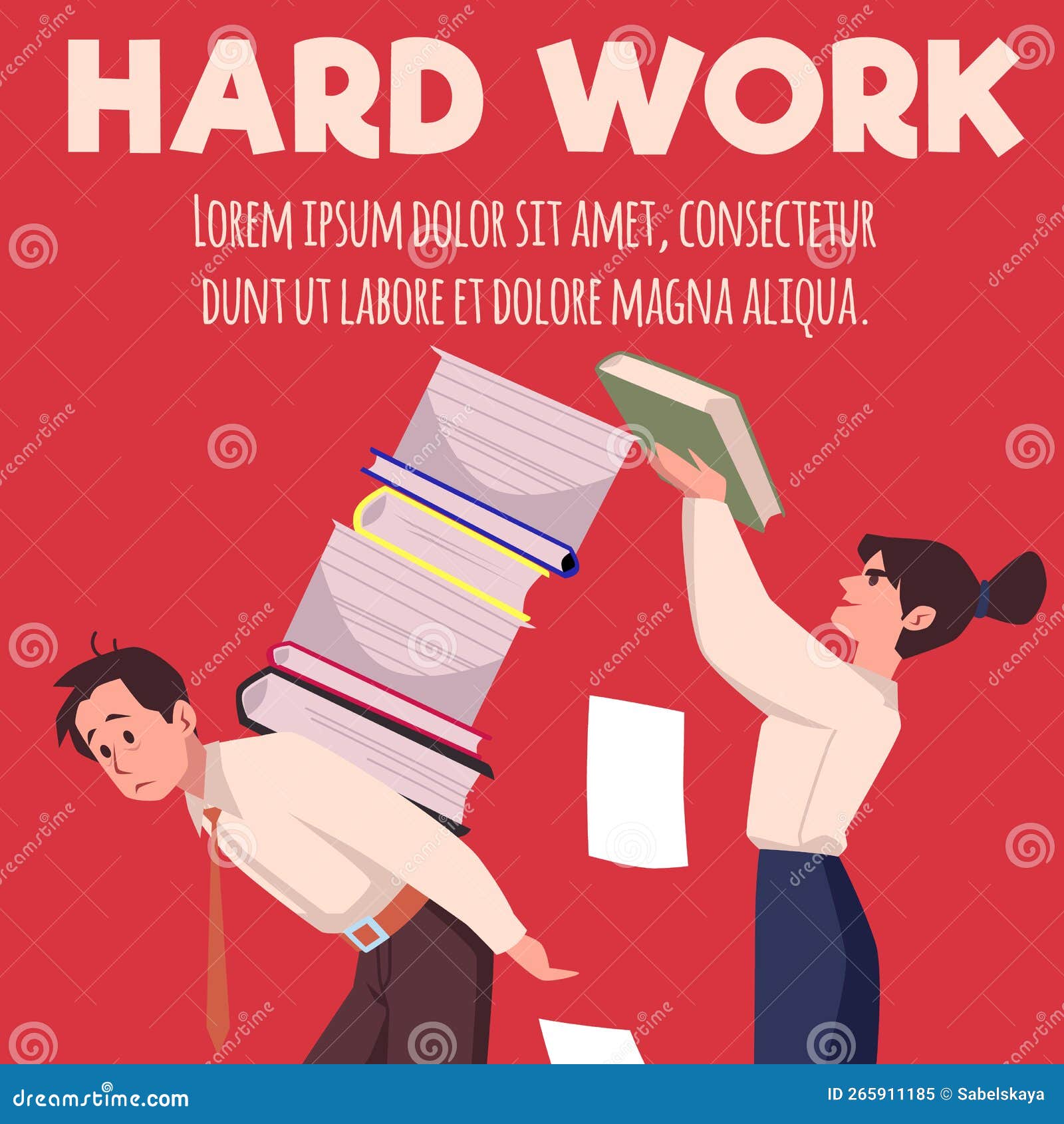 Hard Work Poster with Boss Loads the Employee with Tasks, Flat Vector ...