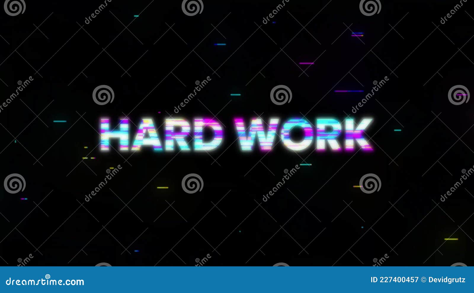 Hard Work Text with Glitch Screen Effects on a Black Background. Motion ...