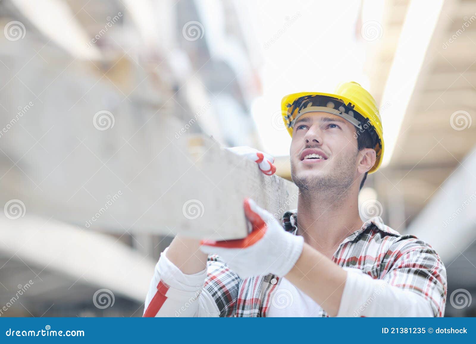 Hard Worker on Construction Site Stock Image - Image of background ...