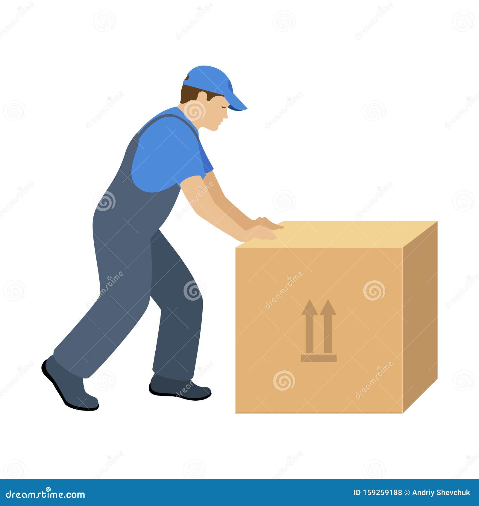 Hard Worker Pushing Wheelbarrow And Carry Big Box Vector Silhouette ...