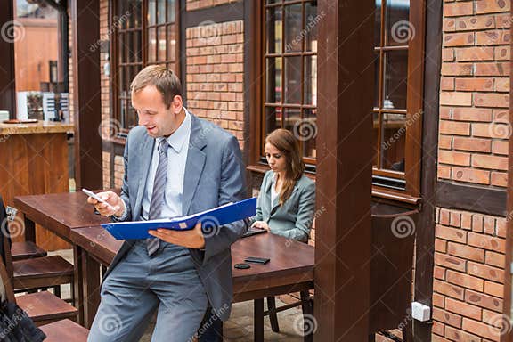 Hard Working Boss with His Secretary. Stock Image - Image of device ...
