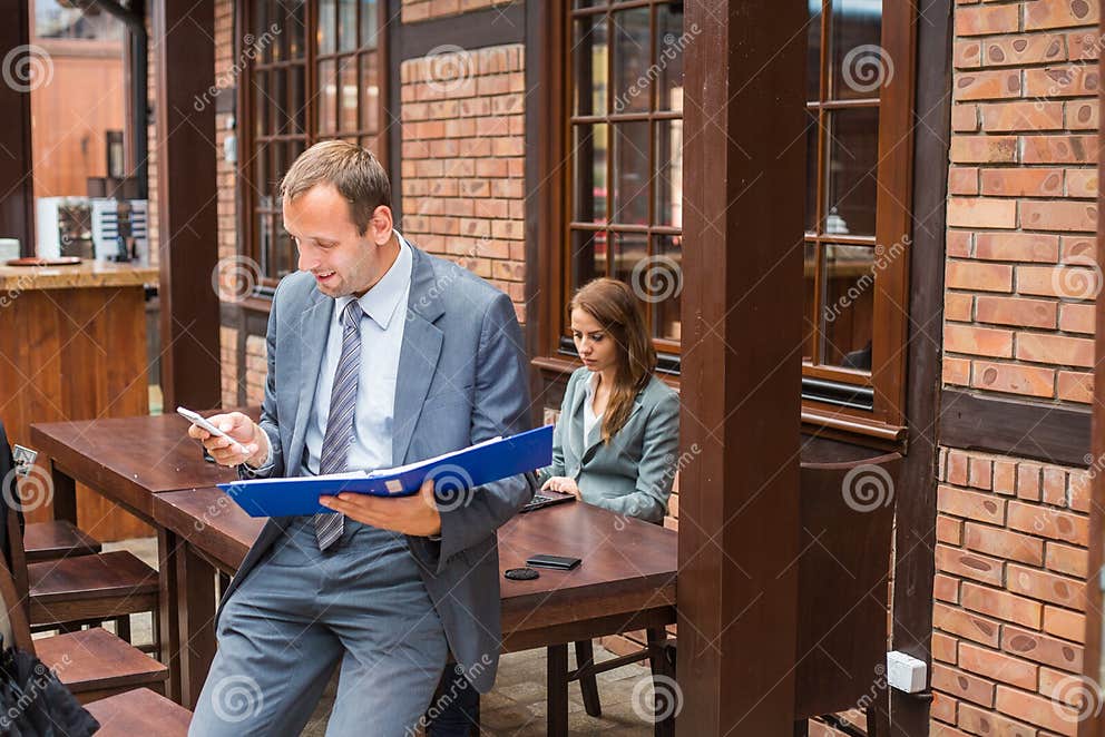 Hard Working Boss with His Secretary. Stock Image - Image of device ...