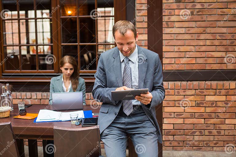 Hard Working Boss with His Secretary. Stock Image - Image of electronic ...