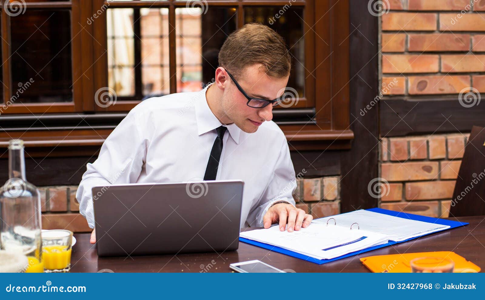 Hard Working Businessman in Restaurant. Stock Photo - Image of people ...