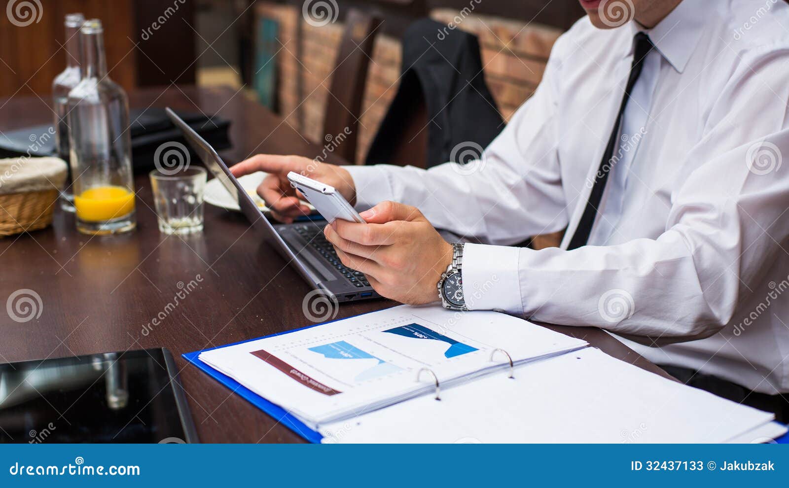 Hard Working Businessman in Restaurant. Stock Image - Image of ...
