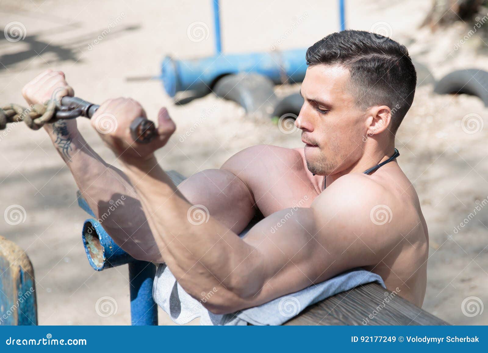 A Hard-working Guy is Doing Sports Stock Image - Image of holding, male ...
