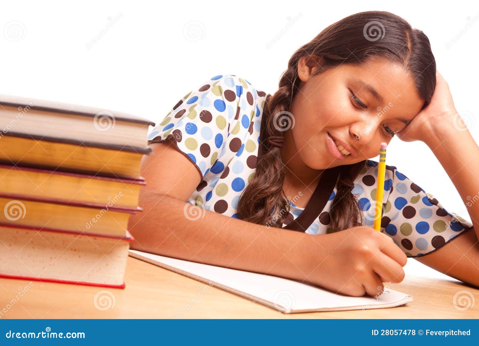 Hard Working Hispanic Girl Studying Stock Photo - Image of elementary ...