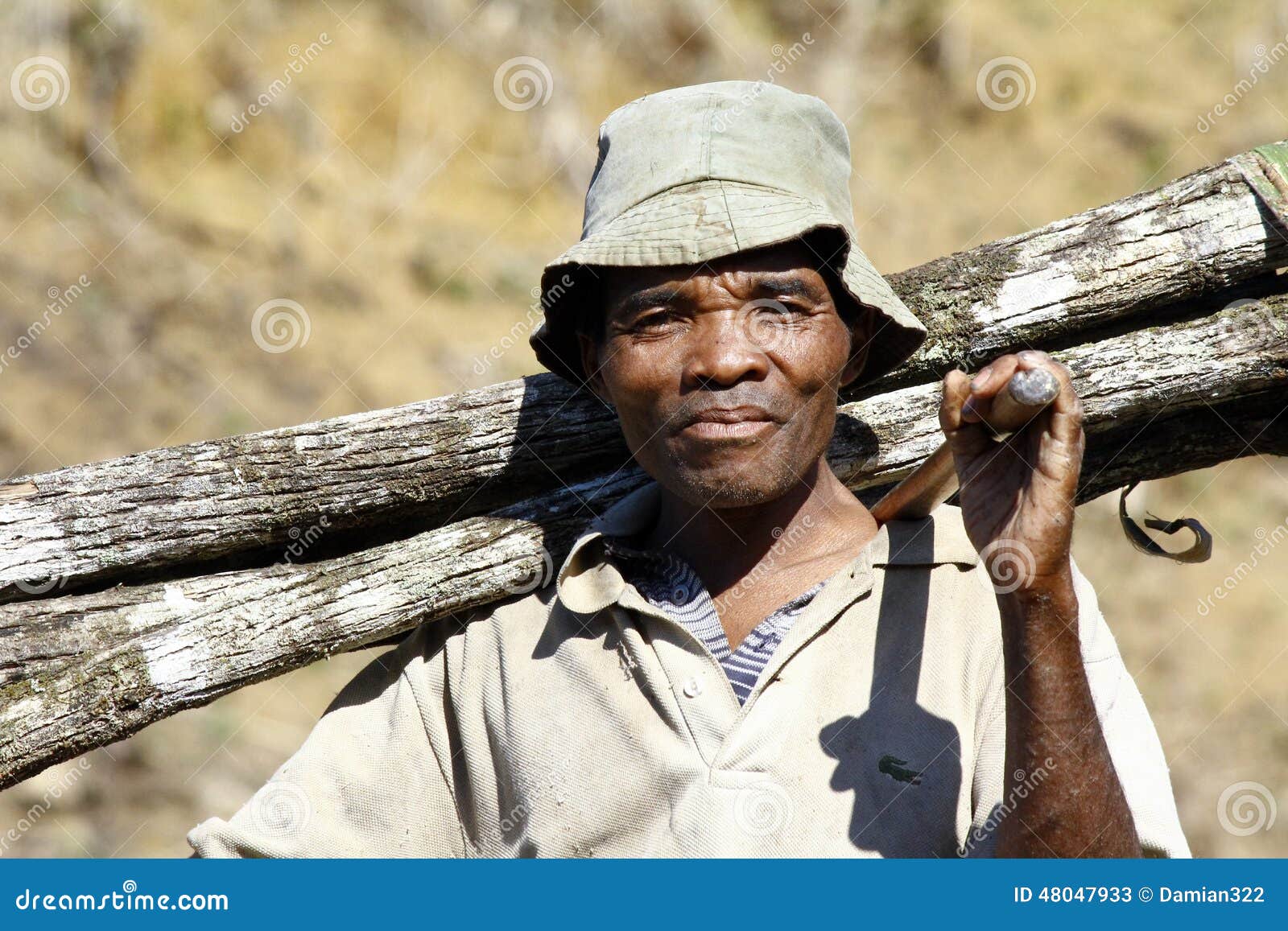 Hard Working Man Carrying a Tree Trunk - MADAGASCAR Stock Image - Image ...
