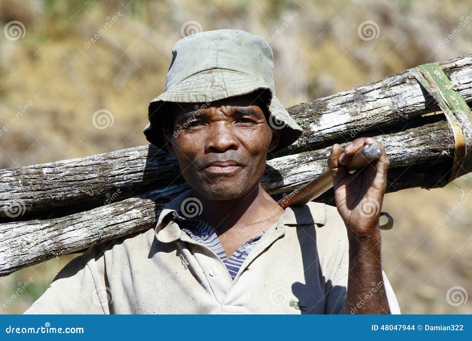 Hard Working Man Carrying a Tree Trunk - MADAGASCAR Stock Photo - Image ...