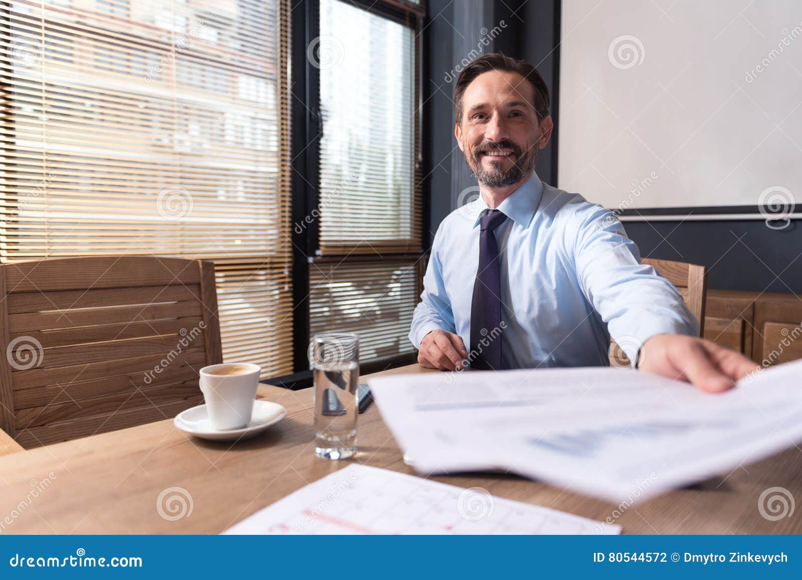 Hard Working Responsible Manager Giving You the Documents Stock Photo ...