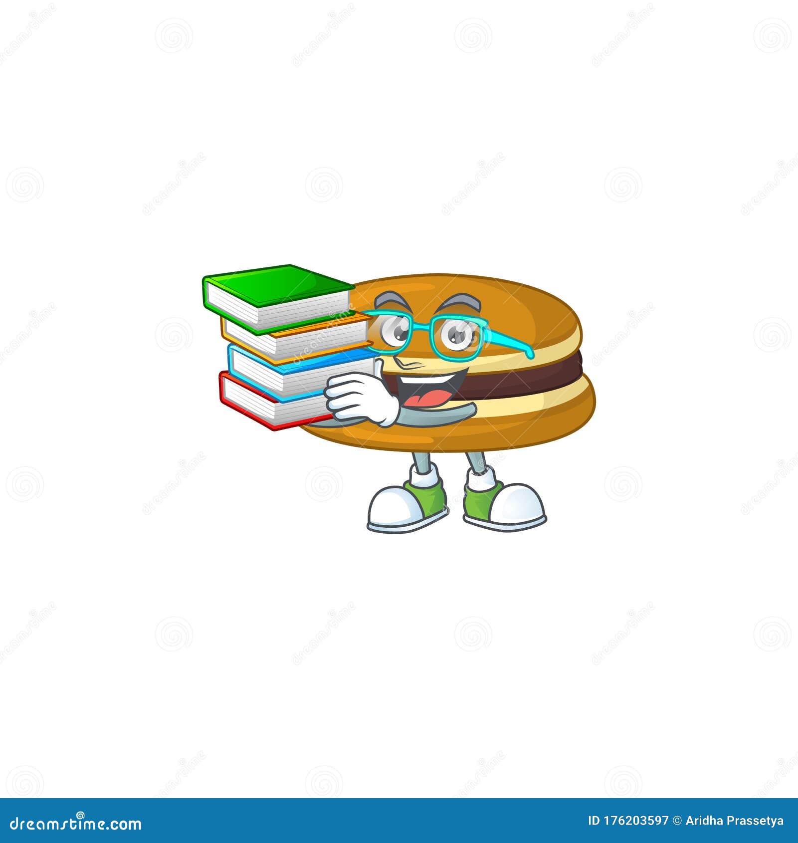 A Hard-working Student in Dorayaki Cartoon Design with Book Stock ...