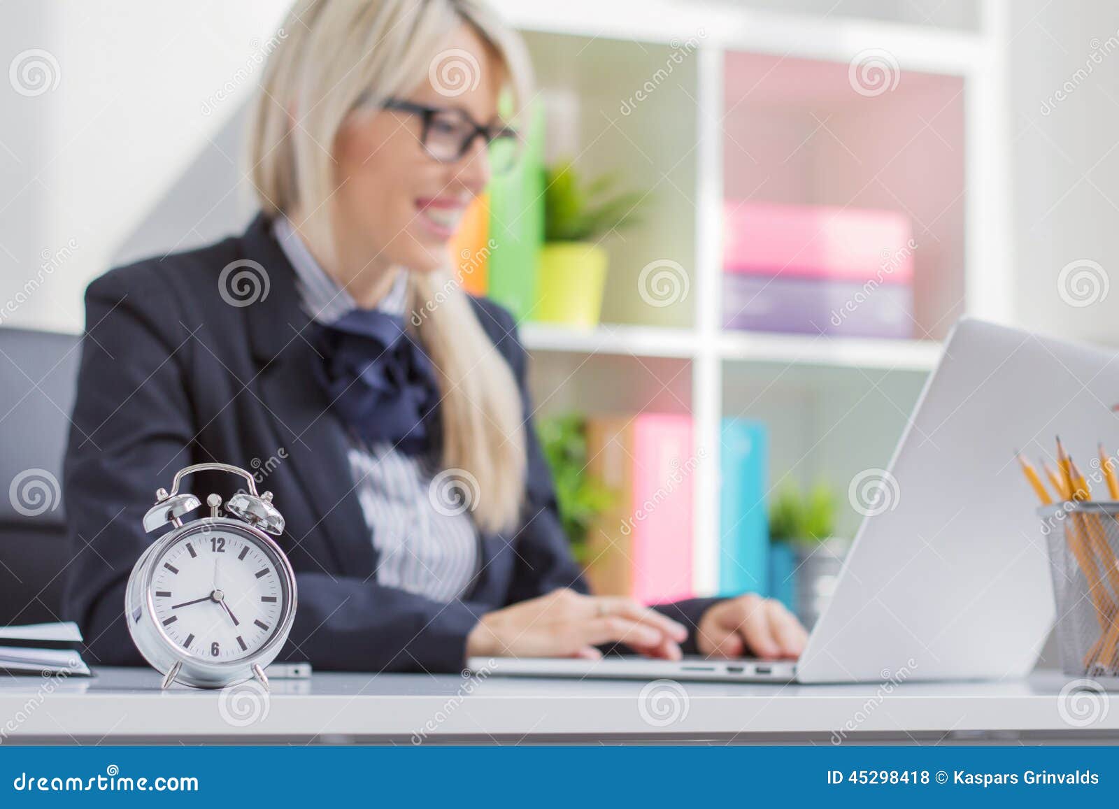 Hard Working Woman is always on Time at Work Stock Photo - Image of ...