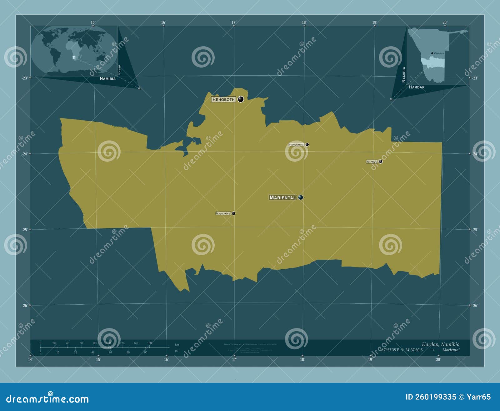 Hardap, Namibia. Solid. Labelled Points of Cities Stock Illustration ...