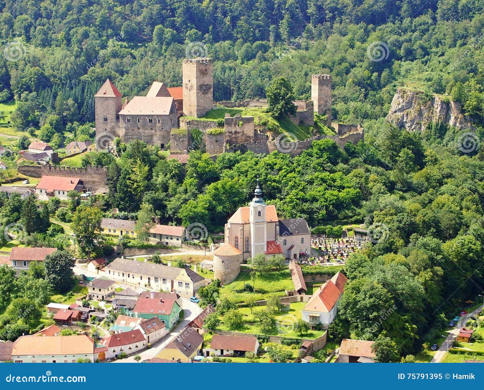 Hardegg Town and Castle, Austria Stock Image - Image of aerial, daytime ...