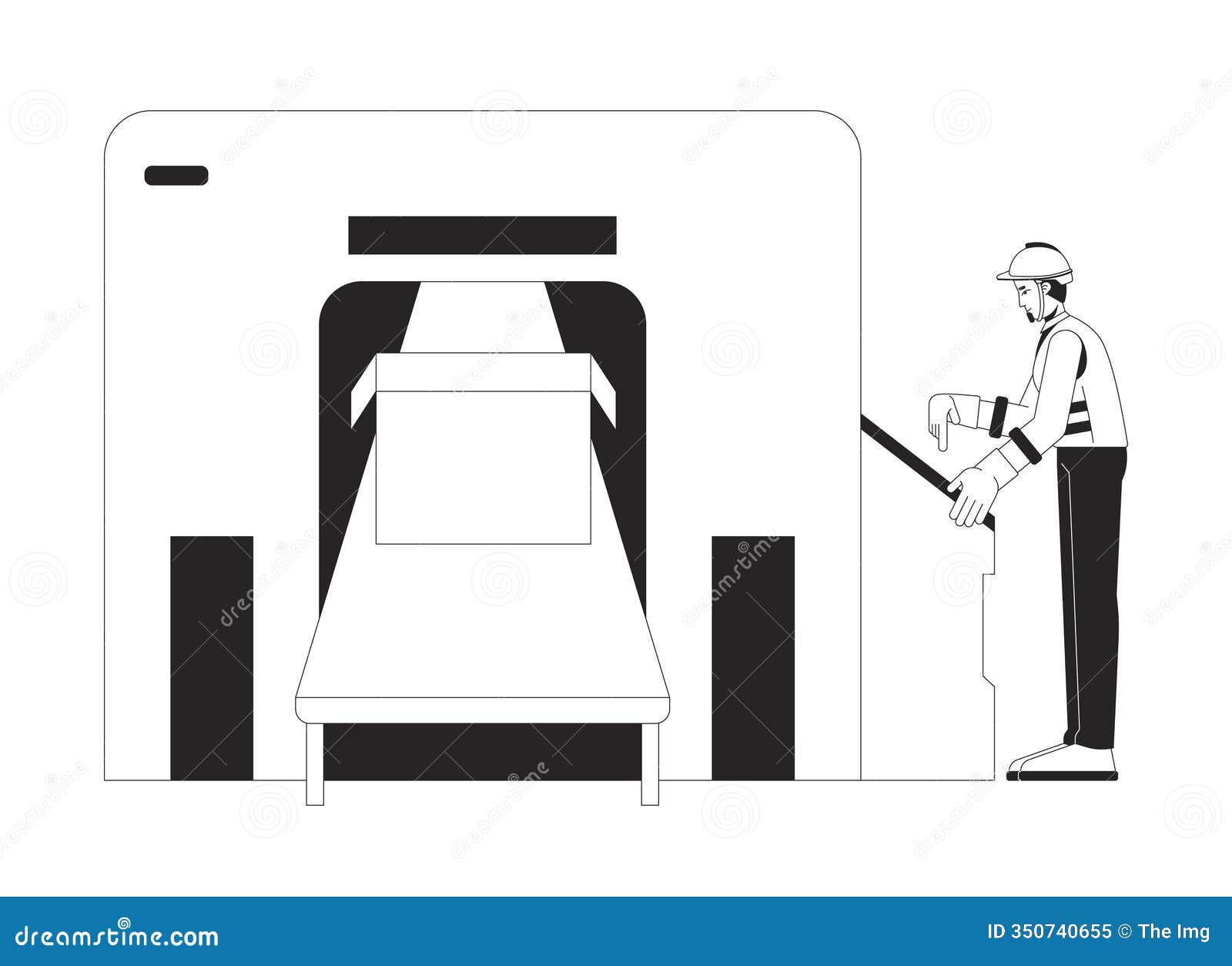 Hardhat Worker Operating Industrial Packaging Machine Black and White ...