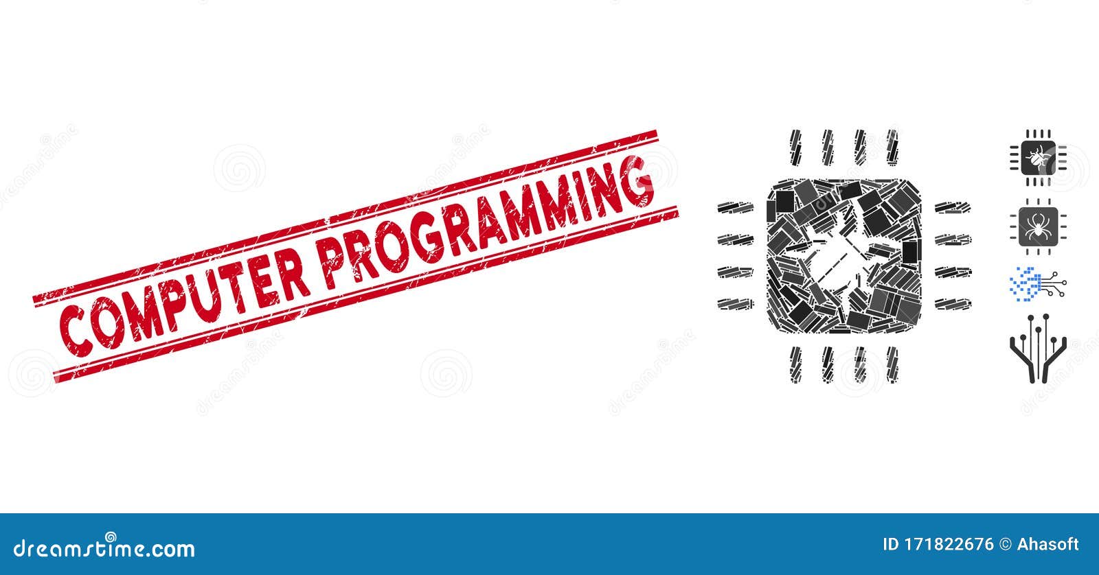 Hardware Bug Mosaic and Scratched Computer Programming Stamp with Lines ...