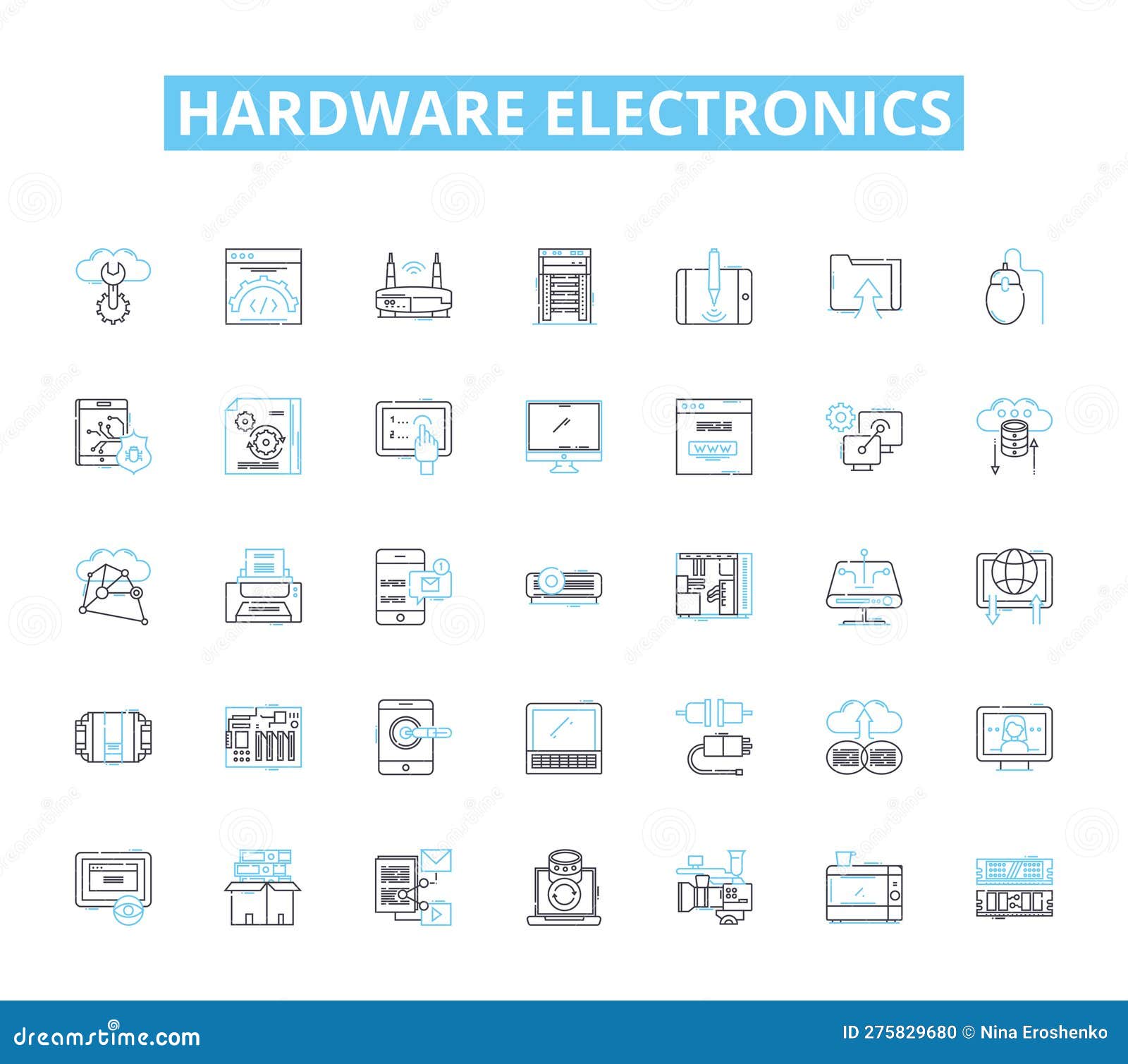 Hardware Electronics Linear Icons Set. Circuitry, Microcontroller ...
