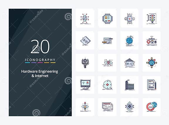 20 Hardware Engineering and Internet Line Filled Icon for Presentation ...