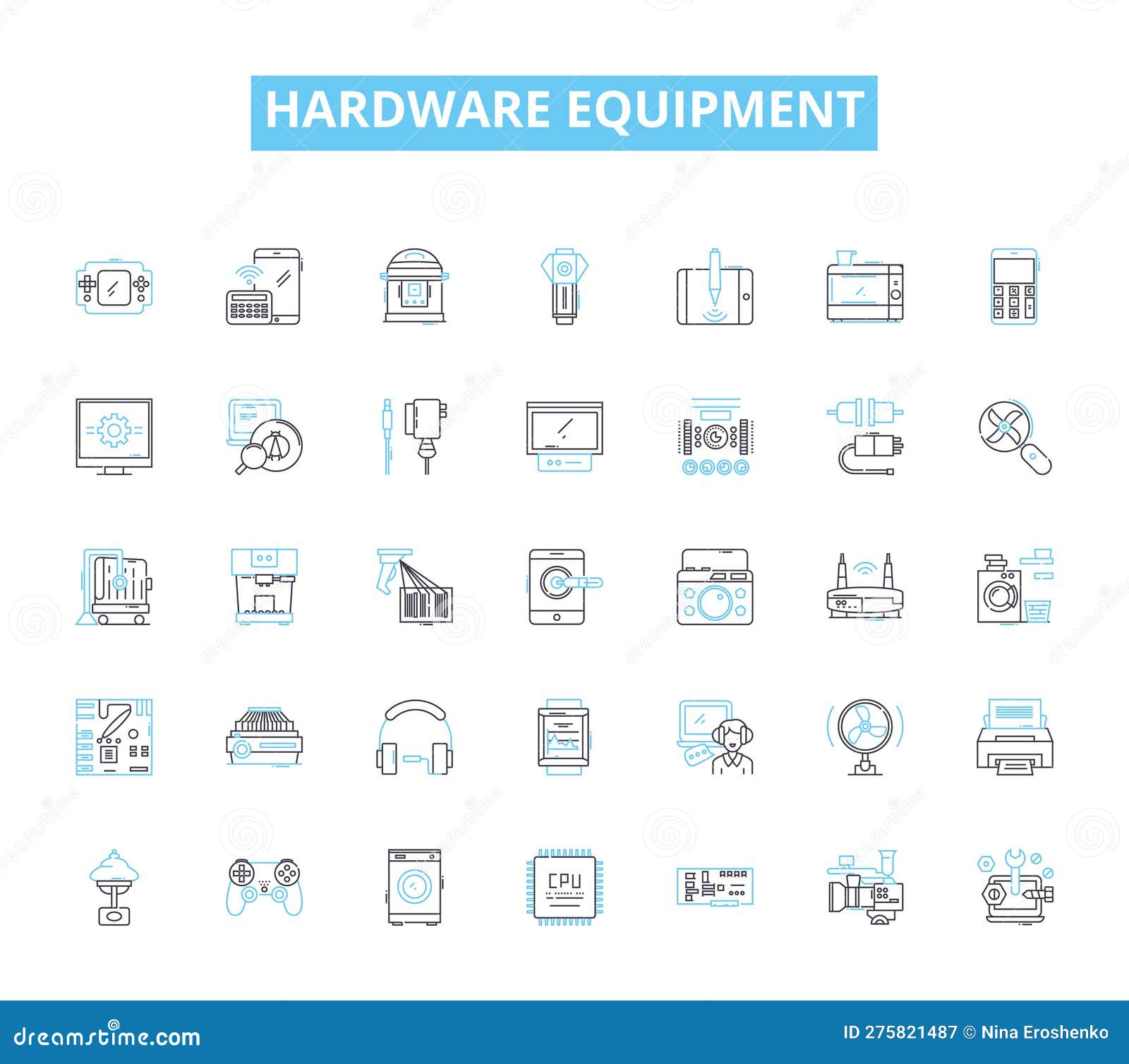 Hardware Equipment Linear Icons Set. Processor, Graphics, Motherboard ...