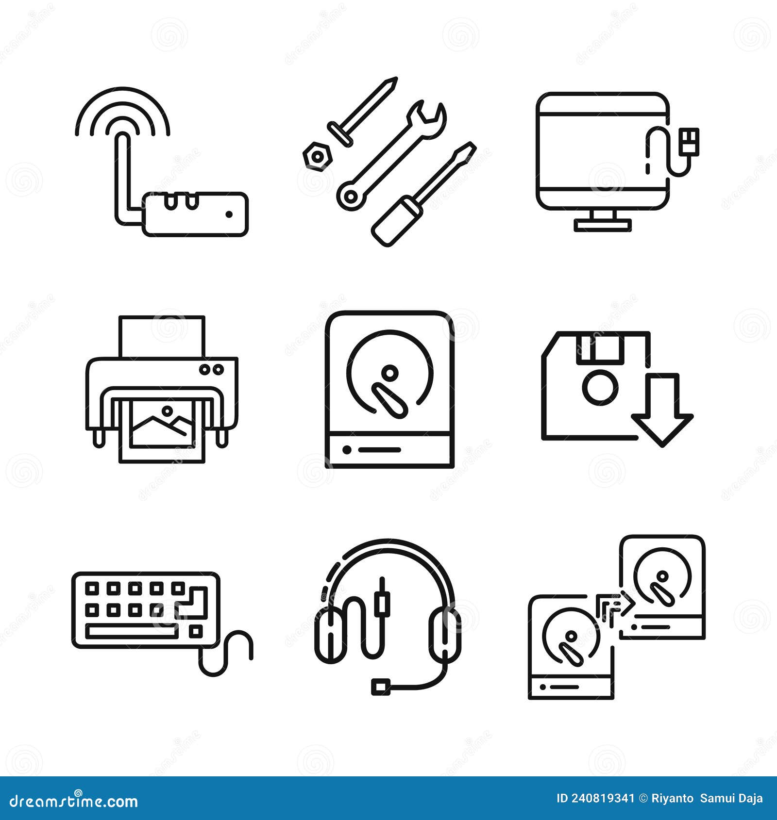 Hardware Icon Set Black and White Illustration Stock Vector ...