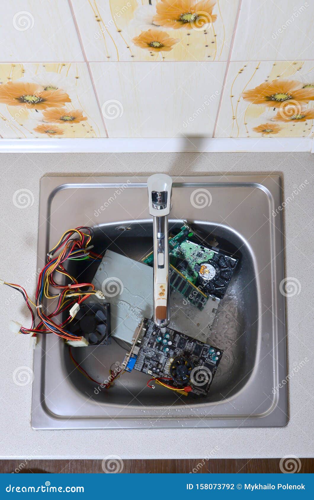 Hardware in Kitchen Sink Under the Water Flow Computer Cleaning ...