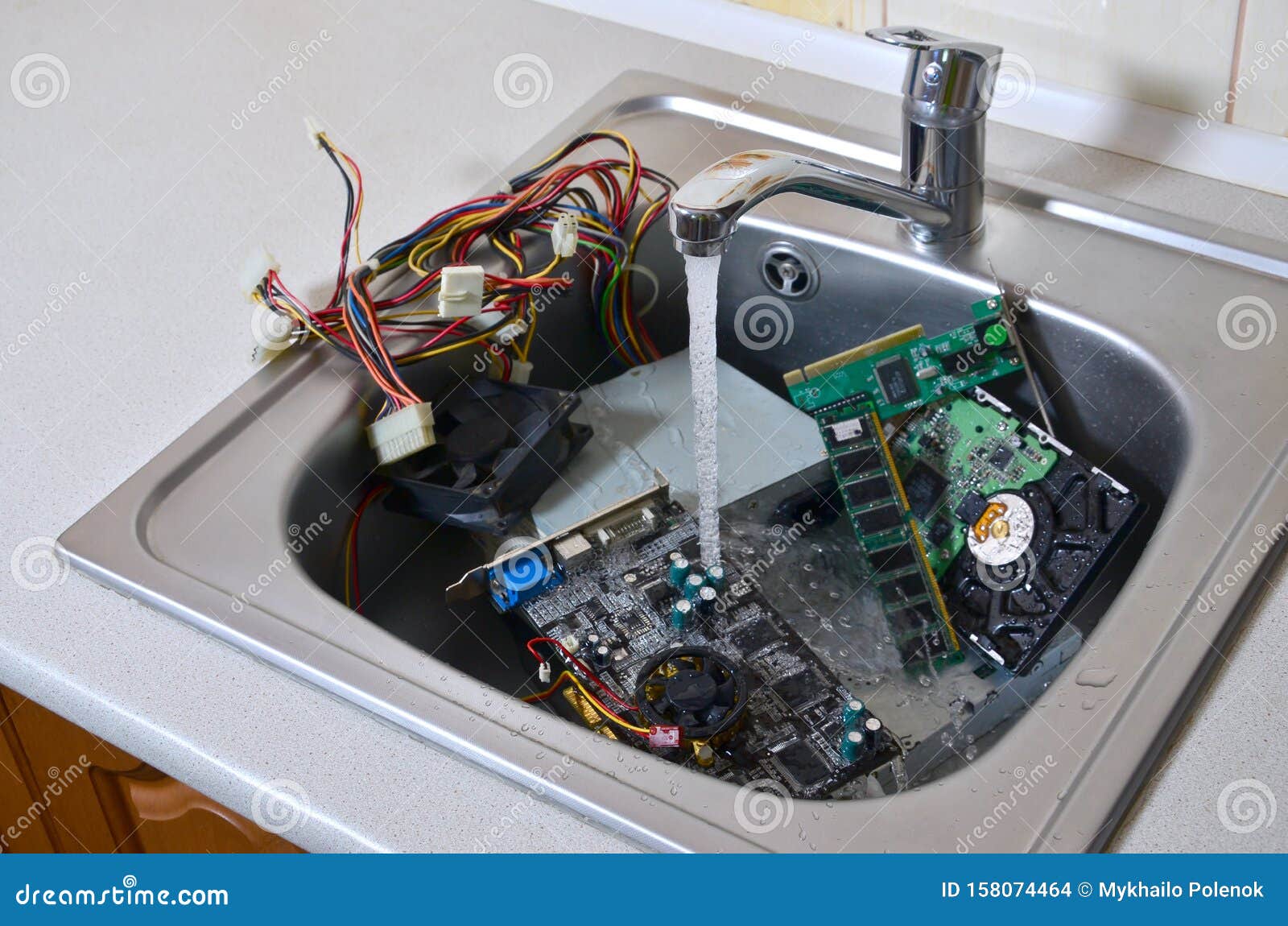 Hardware in Kitchen Sink Under the Water Flow Computer Cleaning ...