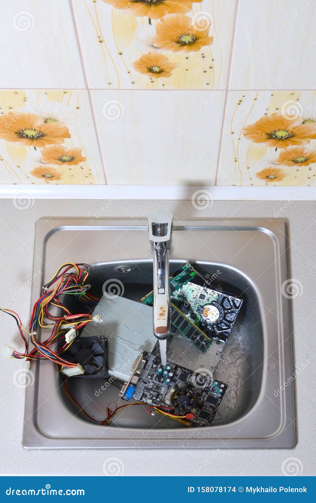 Hardware in Kitchen Sink Under the Water Flow Computer Cleaning ...