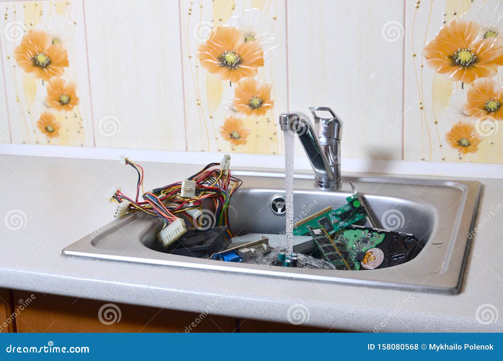 Hardware in Kitchen Sink Under the Water Flow Computer Cleaning ...