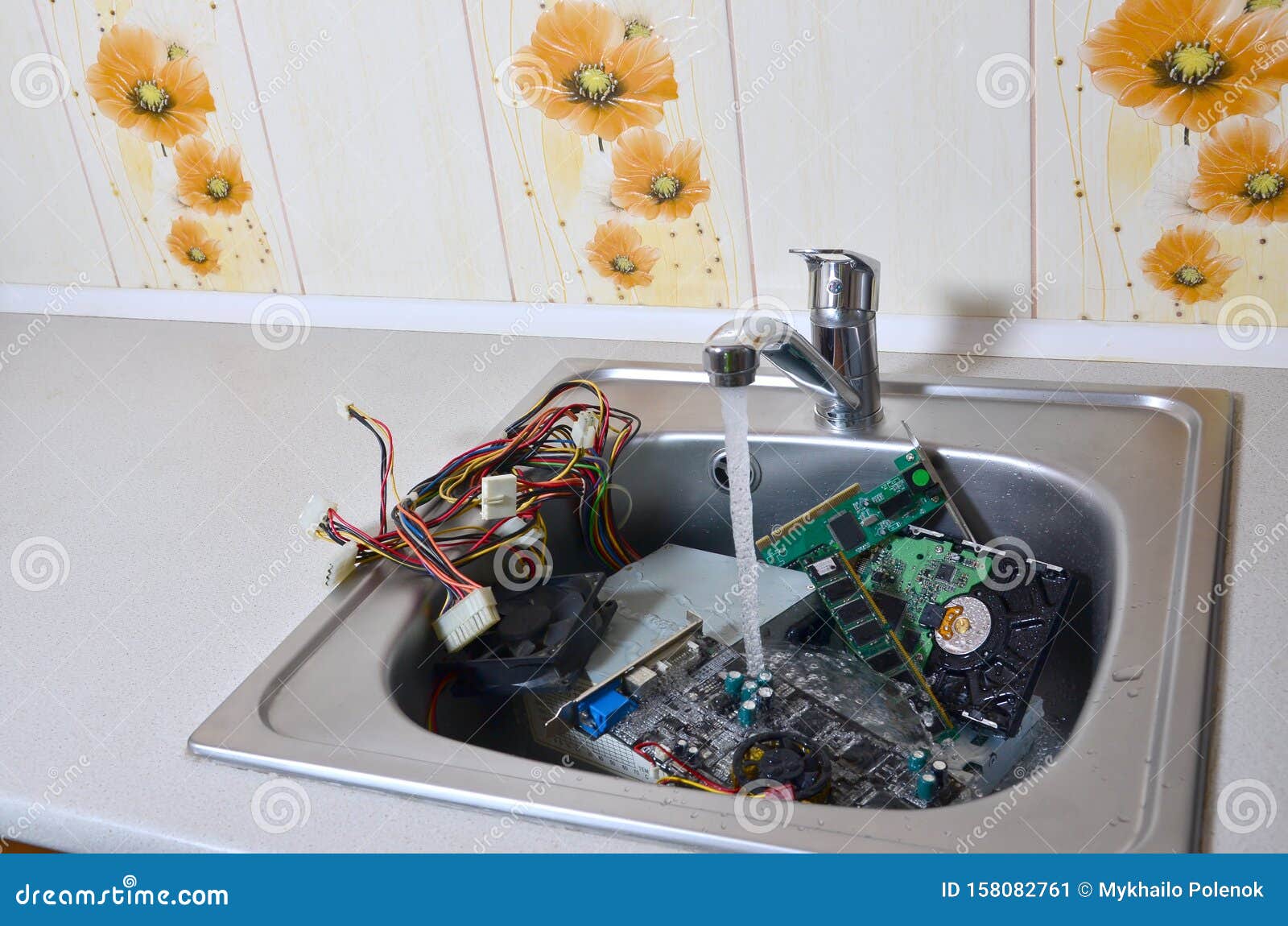 Hardware in Kitchen Sink Under the Water Flow Computer Cleaning ...