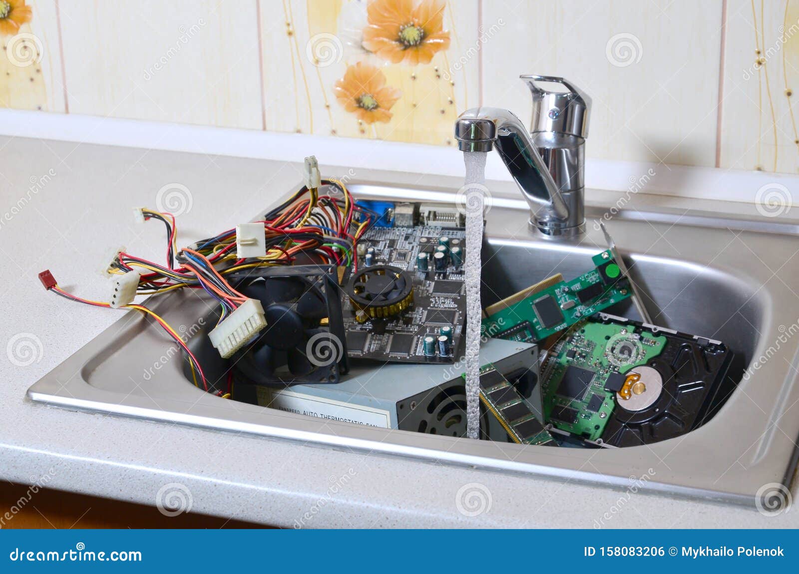 Hardware in Kitchen Sink Under the Water Flow Computer Cleaning ...