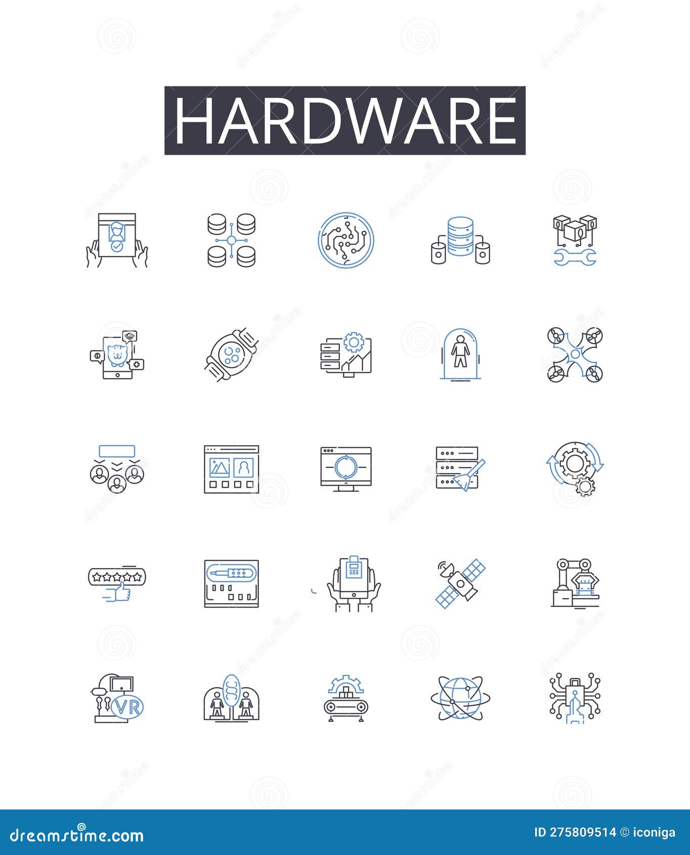 Hardware Line Icons Collection. Tools, Equipment, Devices, Compnts ...