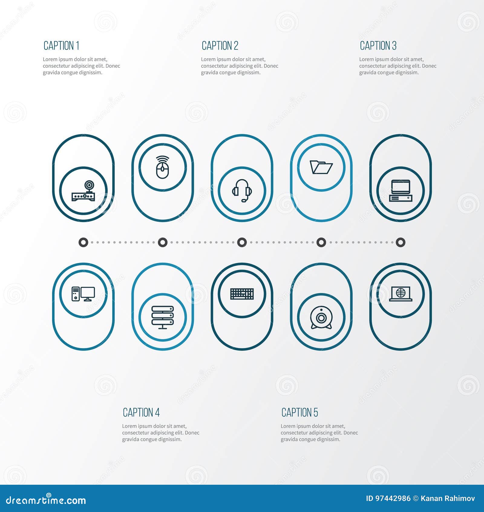 Hardware Outline Icons Set. Collection of Peripheral, Earphones, Camera ...